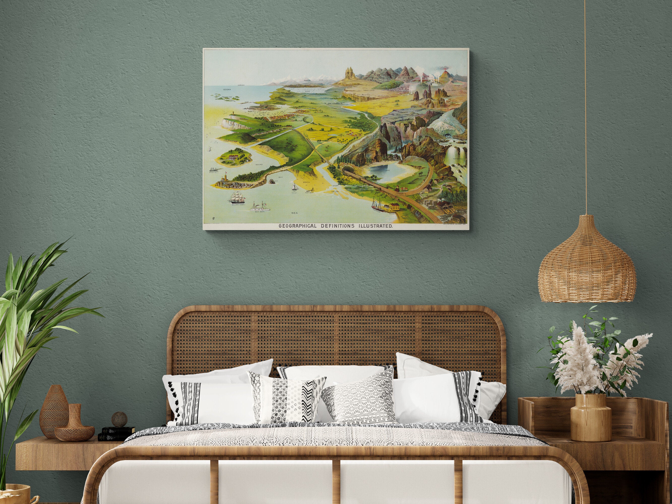 Retro Classroom Map 1893 Geographical Definitions Illustrated School ...