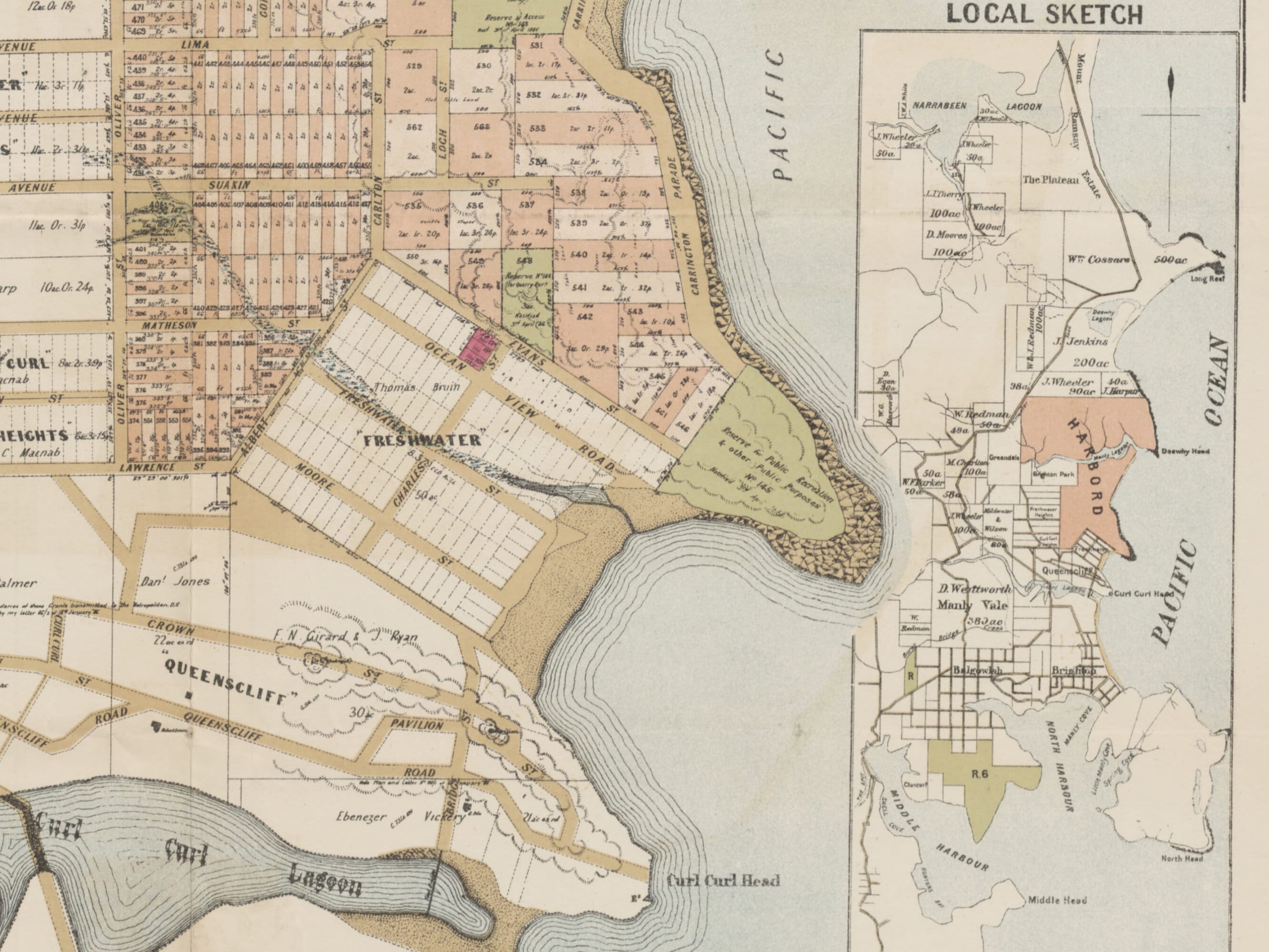 Vintage Map Manly Sydney Estate Sales Map 1886 Cove Freshwater ...