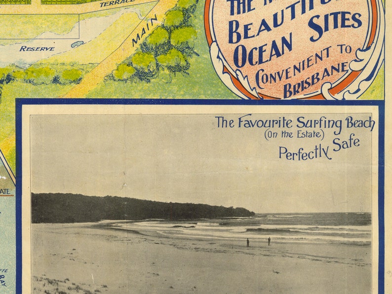 Vintage Caloundra Map Print: 1917 Bulcock Estate, Sunshine Coast - Etsy ...