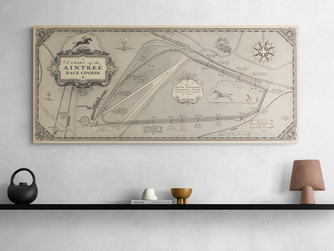 Vintage Aintree Racecourse Chart Print: 1930s Grand National, Liverpool ...