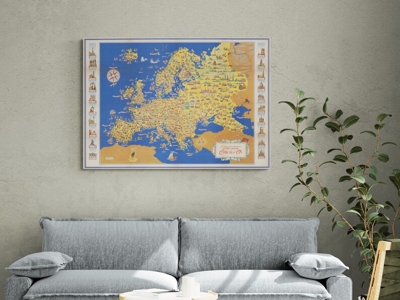 Retro Europe Map Print: 1951 Pictorial Wall Art - Etsy