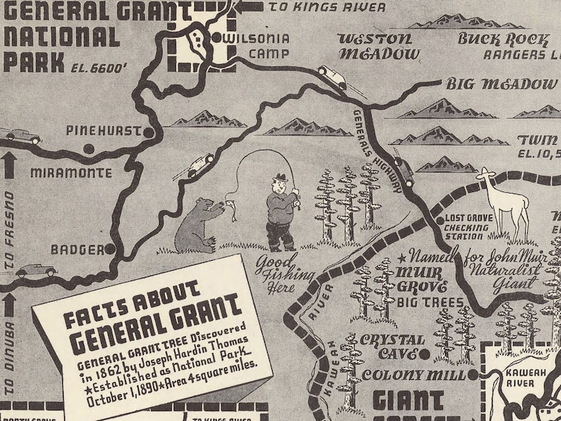 Vintage Map of Sequoia National Park 1937 Old Travel Map NPS Antique ...