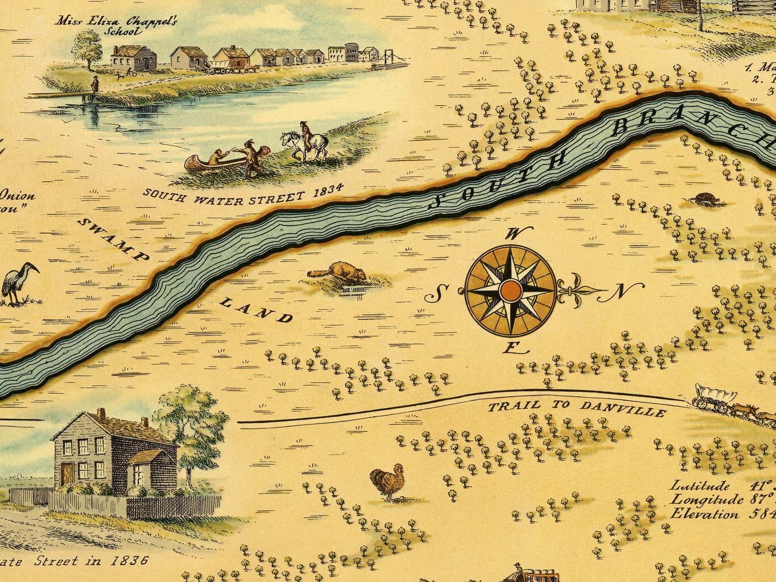 Vintage Pictorial Map of Chicago 1833 Illustrated American History Lake ...