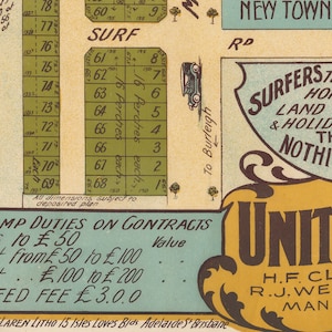 Vintage Gold Coast Estate Map Poster: Nobby & Mermaid Beach, Queensland ...