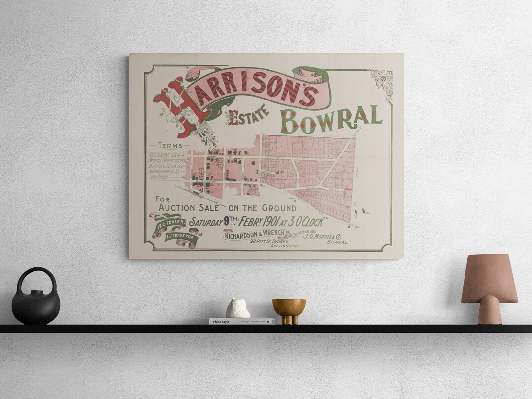 Bowral Estate Map Print: 1901 Vintage Sales Plan Wall Art - Etsy