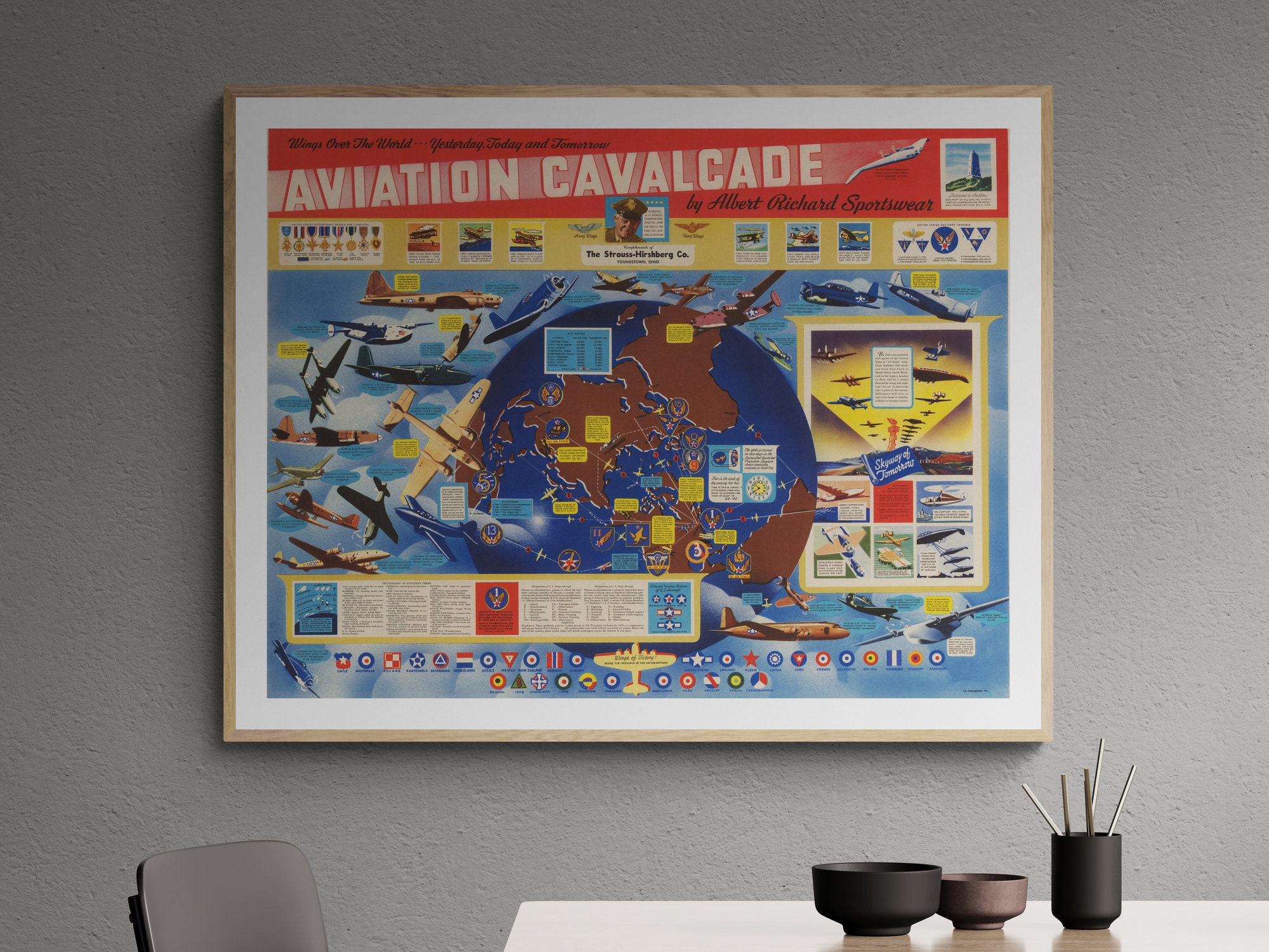 Vintage Aviation Map 1944 Wings Over the World Illustrated Cavalcade ...
