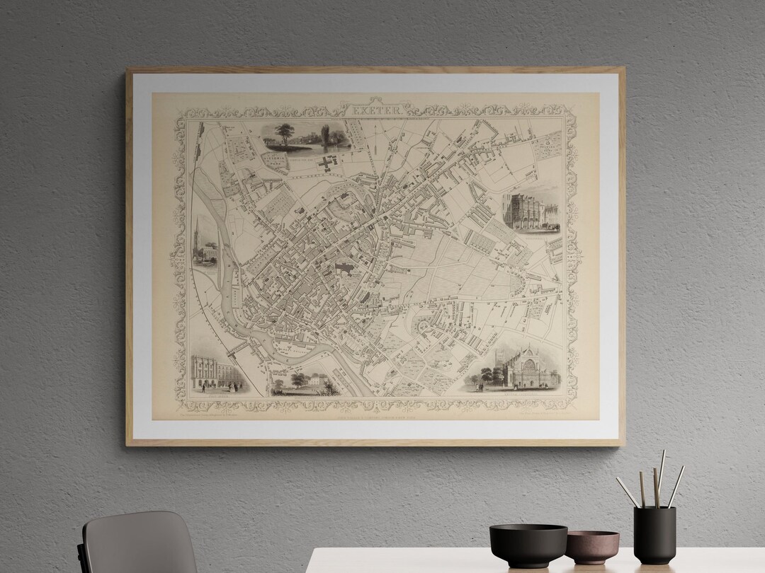 Exeter Map England 1851 Vintage River Exe British History - Etsy