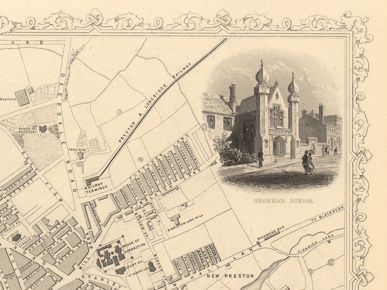 Preston Map 1851: Vintage English History Print, River Ribble Wall Art ...