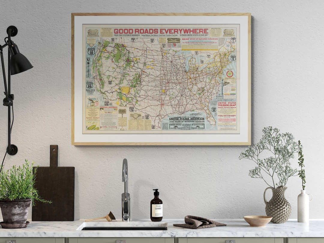 Old Map of USA Highways 1926 Good Roads Everywhere Road Atlas Touring ...