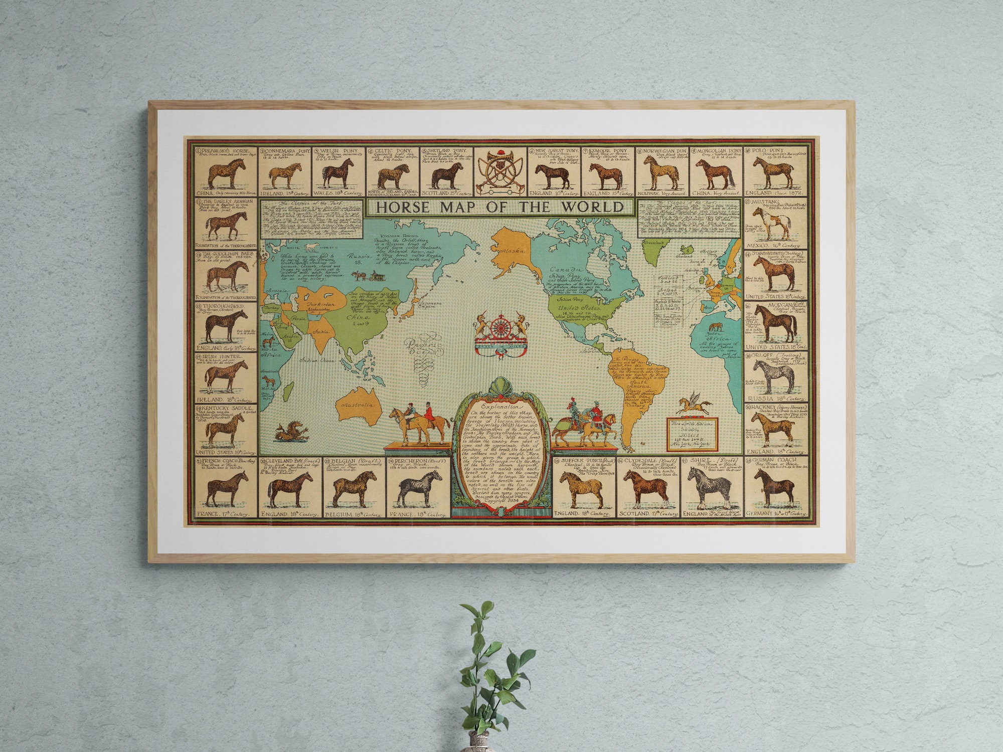 Vintage Horse Map of the World 1934 Old Equestrian Map Antique Horse ...