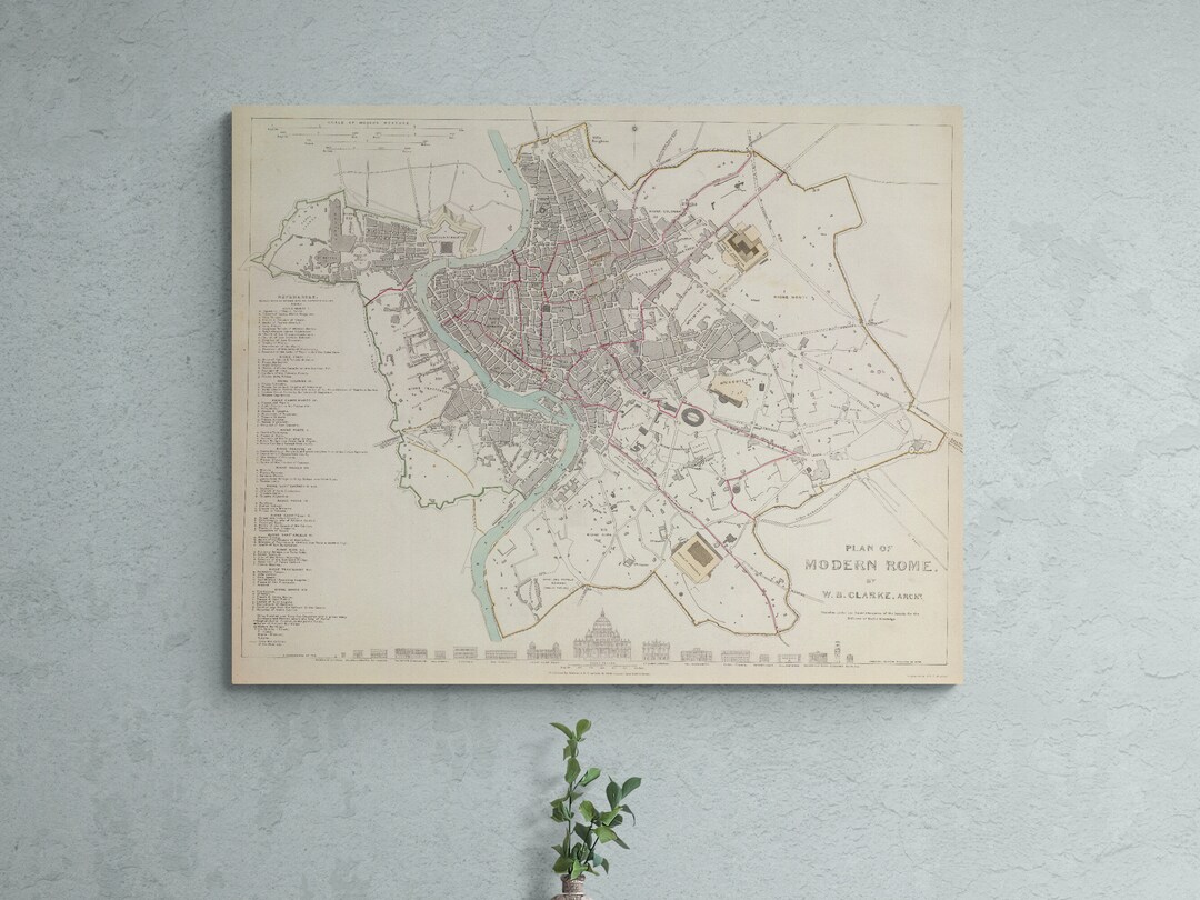 Plan der modernen Rom Vintage Karte 1830 Abbildung Boden Italienische ...