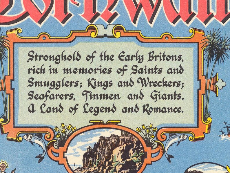 Vintage Map Cornwall 1955 Stronghold of Early Britons Old English Map ...