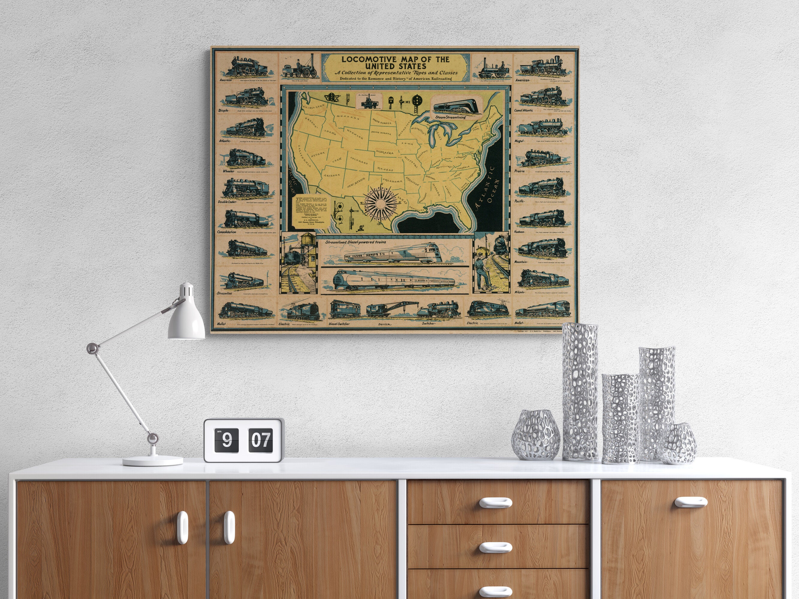 Vintage Locomotive Map of the United States 1935 Train Types Classes ...