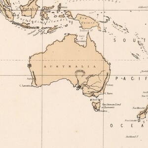 Retro World Map Physical Features OF the Land 1862 Old Map Antique ...