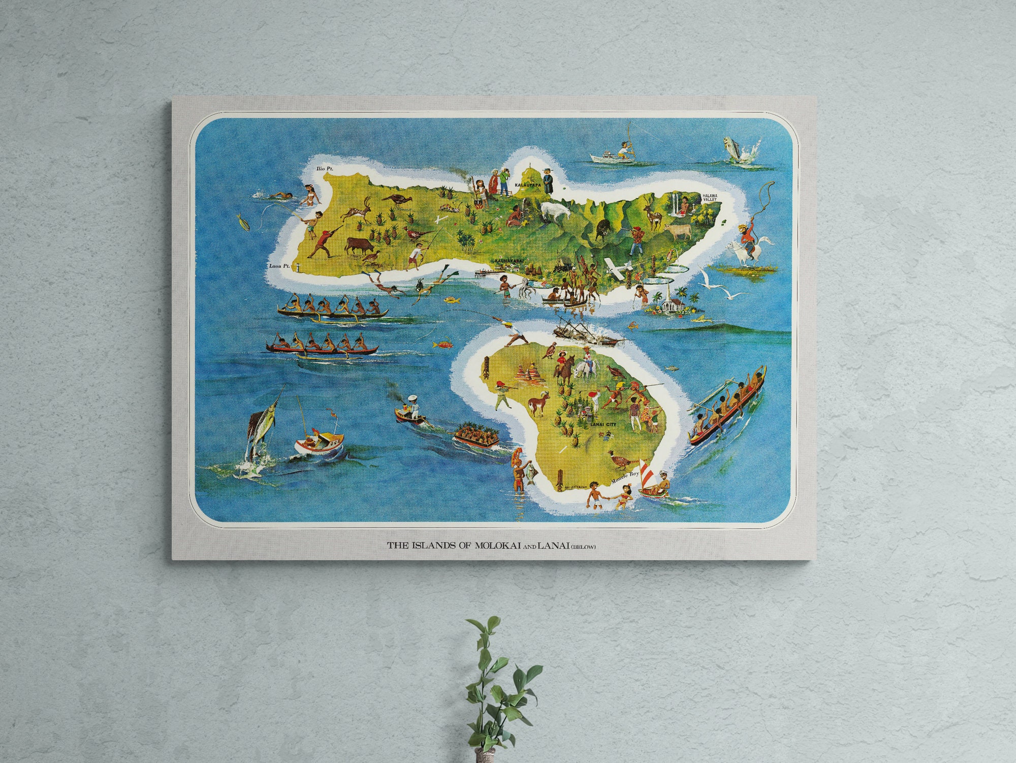 Vintage Map of the Islands of Molokai and Lanai Hawaii 1968 Old ...