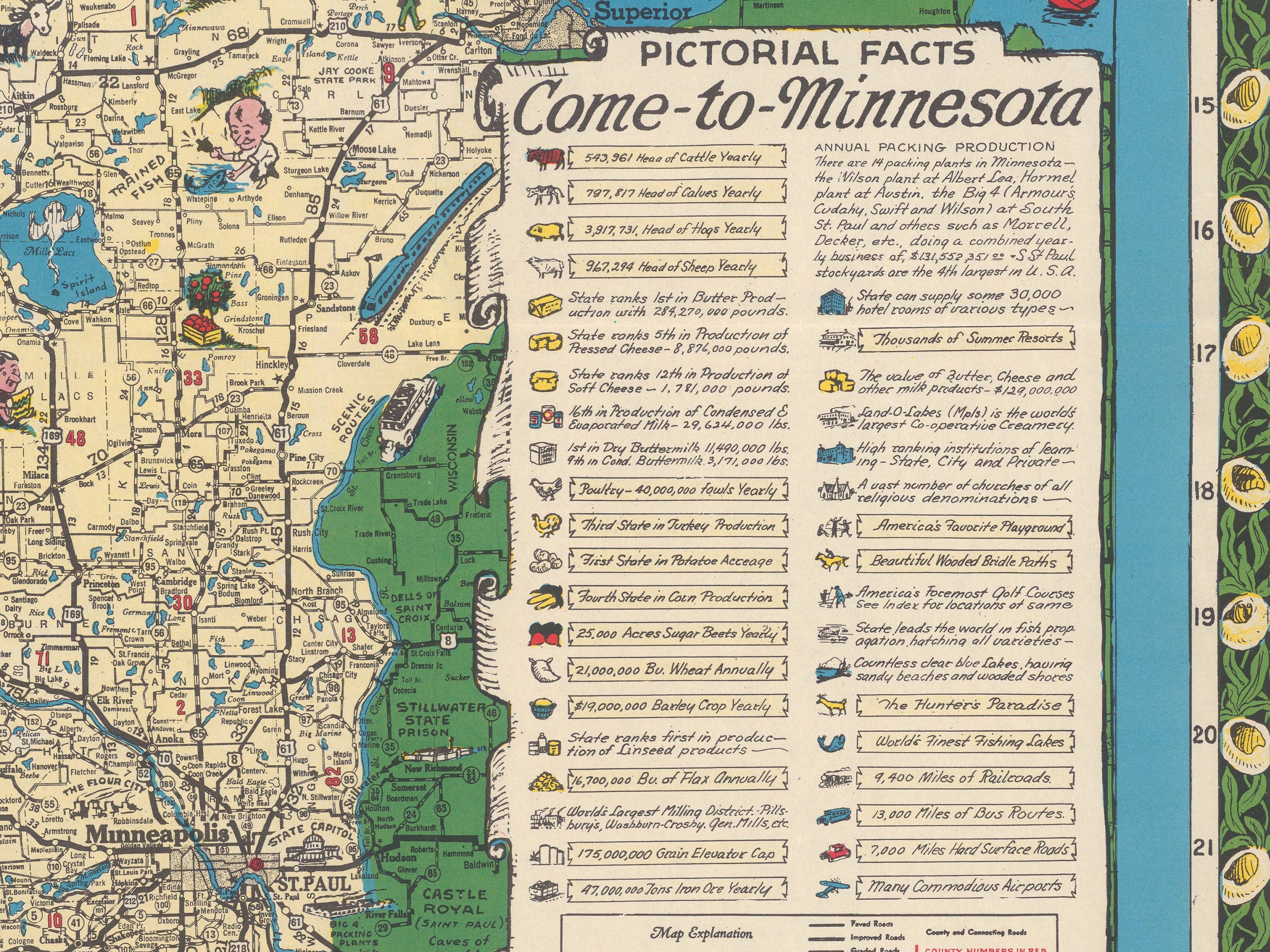 Vintage Map Minnesota 1930 Old Pictorial Map Antique - Etsy