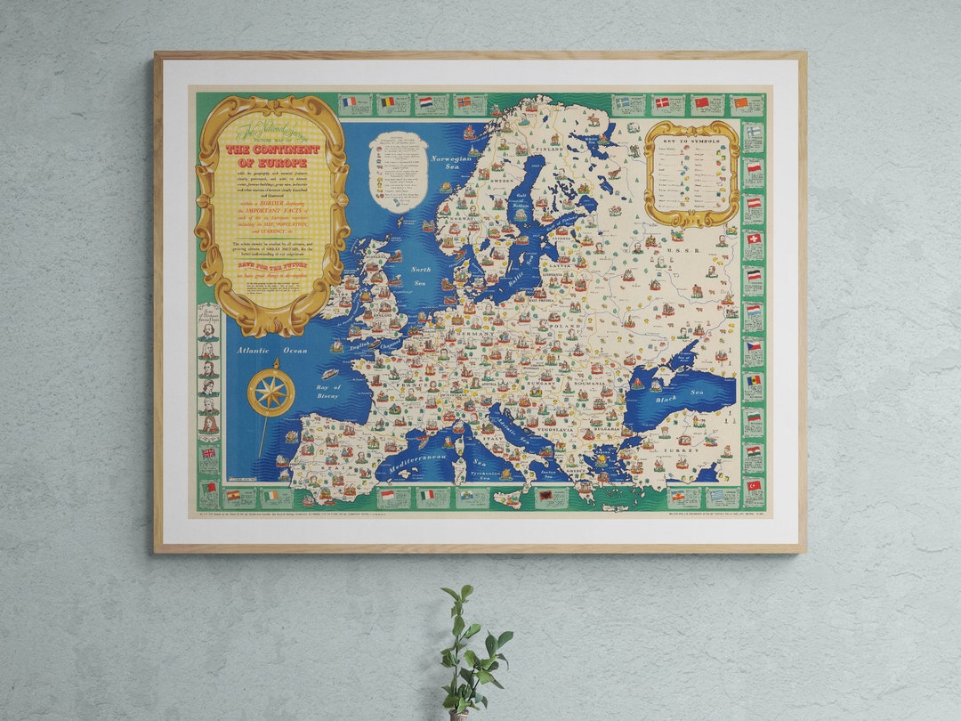 The National Savings Picture Map of Europe 1945 Old Finance Map Antique ...