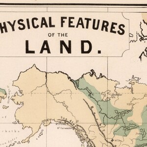 Retro World Map Physical Features OF the Land 1862 Old Map Antique ...