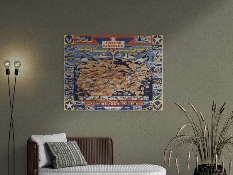 1943 Aviation History Map Poster: Vintage Aircraft Panorama Art - Etsy