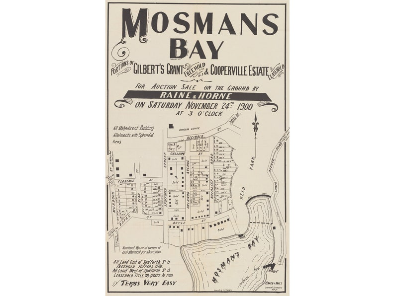 Mosmans Bay Vintage Estate Map 1900 Cremorne Neutral Bay Mosman Sydney ...