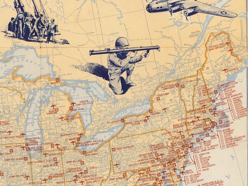 Vintage WW2 Map of United States Military Posts and Bases 1944 USA Army ...