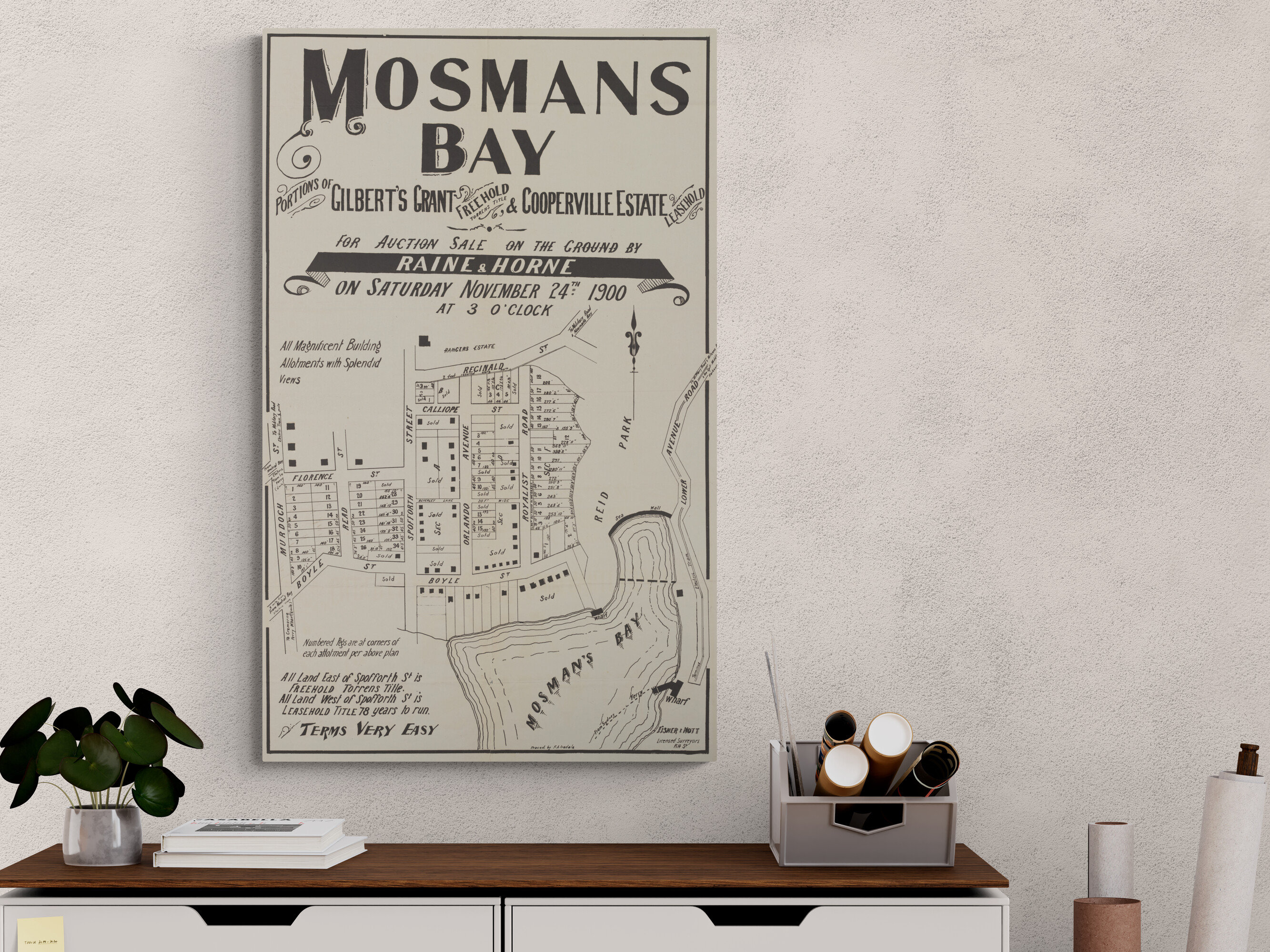 Mosmans Bay Vintage Estate Map 1900 Cremorne Neutral Bay Mosman Sydney ...