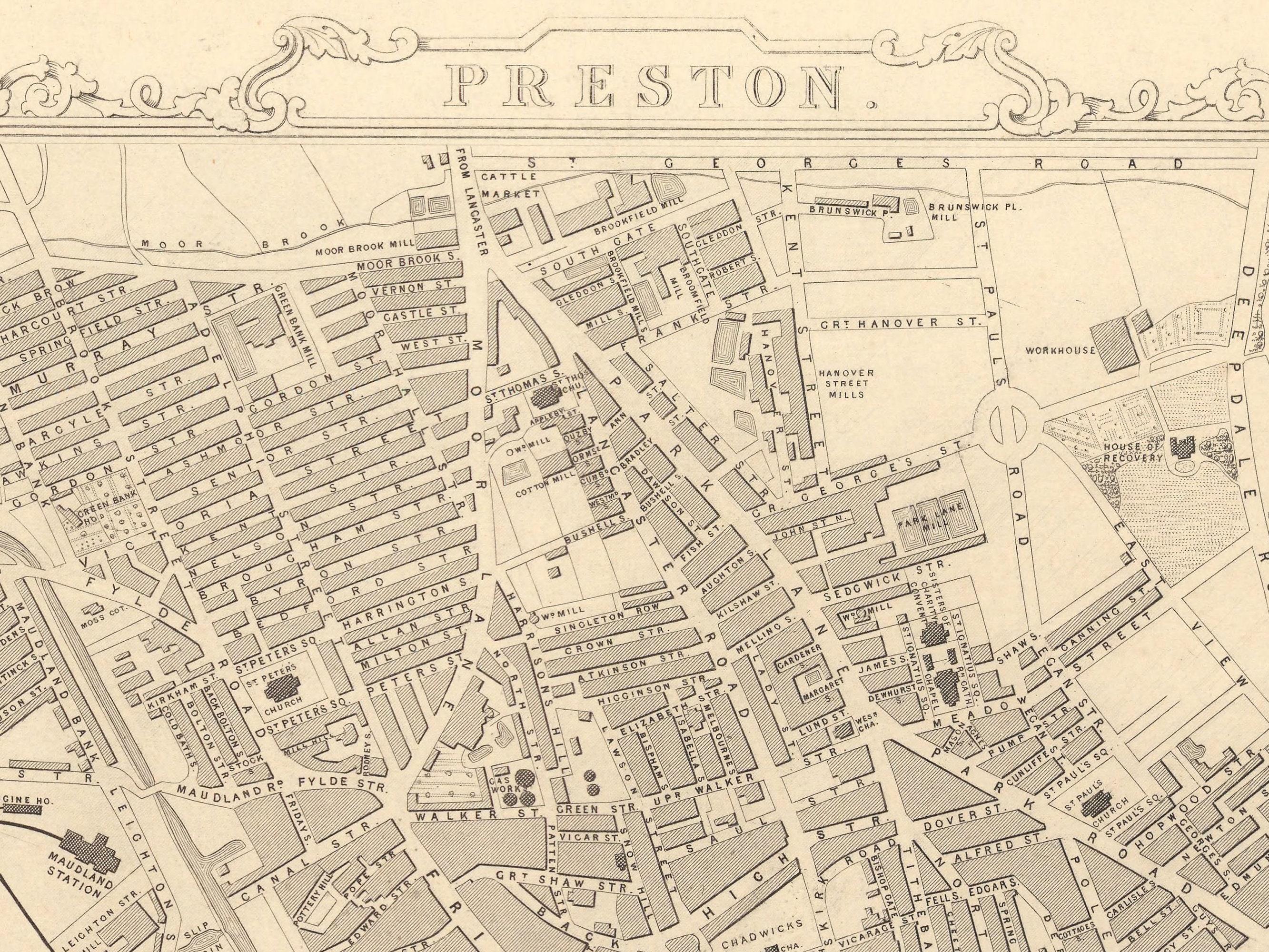 Preston Map 1851 Old Map English History Vintage River Ribble Noli ...