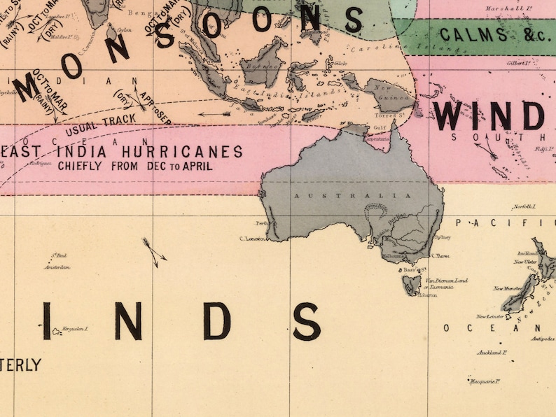 Vintage 1862 Wind Distribution Map: Antique Climate Atlas Poster - Etsy