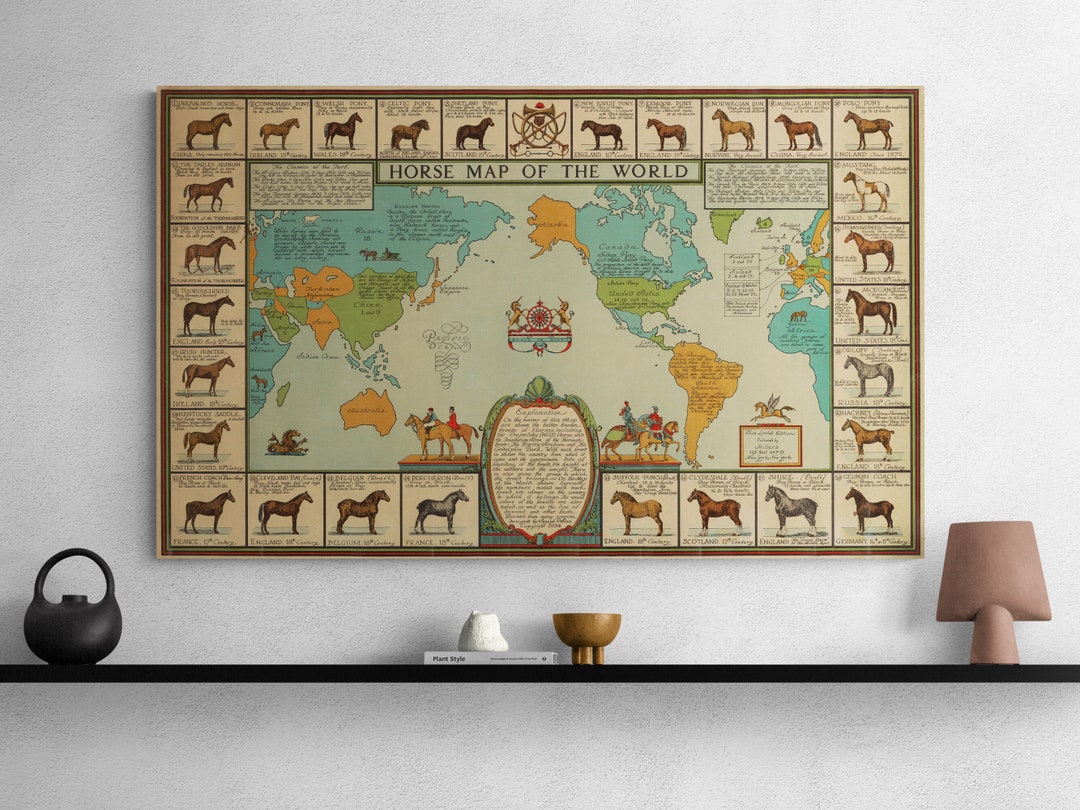 Vintage Horse Map of the World 1934 Old Equestrian Map Antique Horse ...