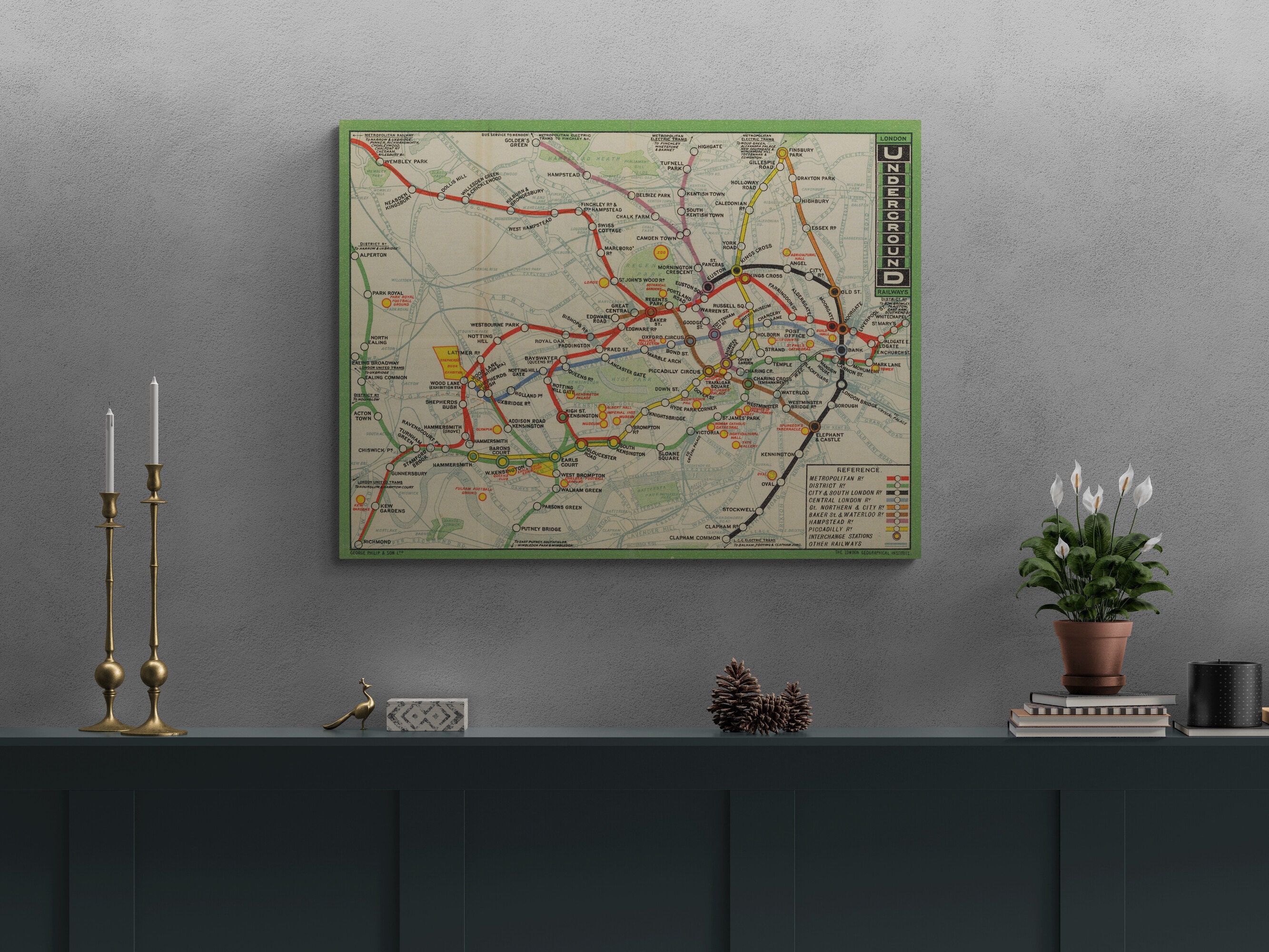 Tube Map London Underground Railways 1912 Old Tube Map Antique Print ...