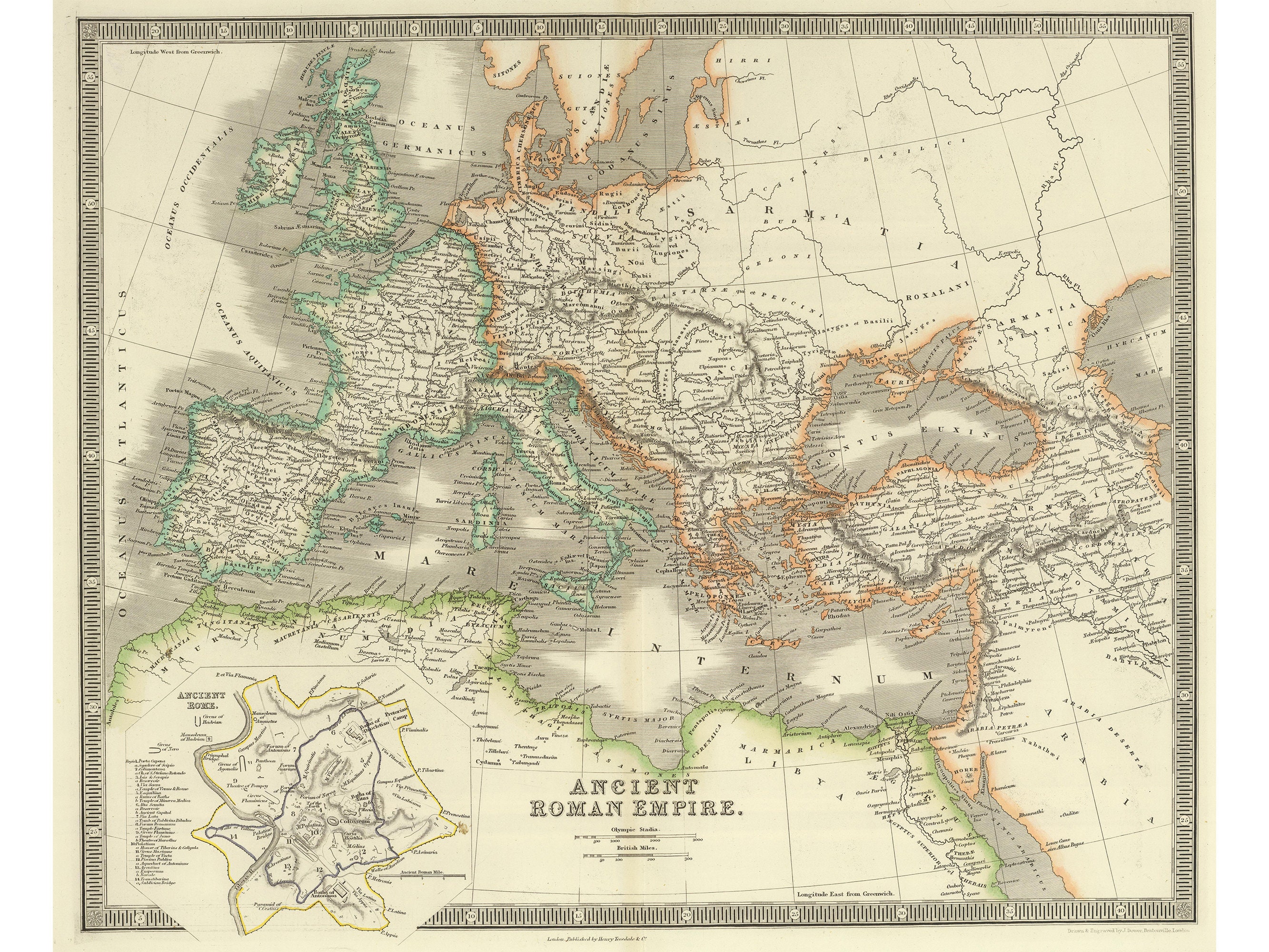 Map of Ancient Roman Empire Old Rome Map Antique Print Poster Relief ...