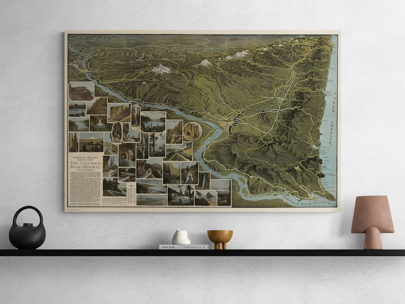 Old Pictorial Map Columbia River Highway 1923 Portland Oregon Scenic ...