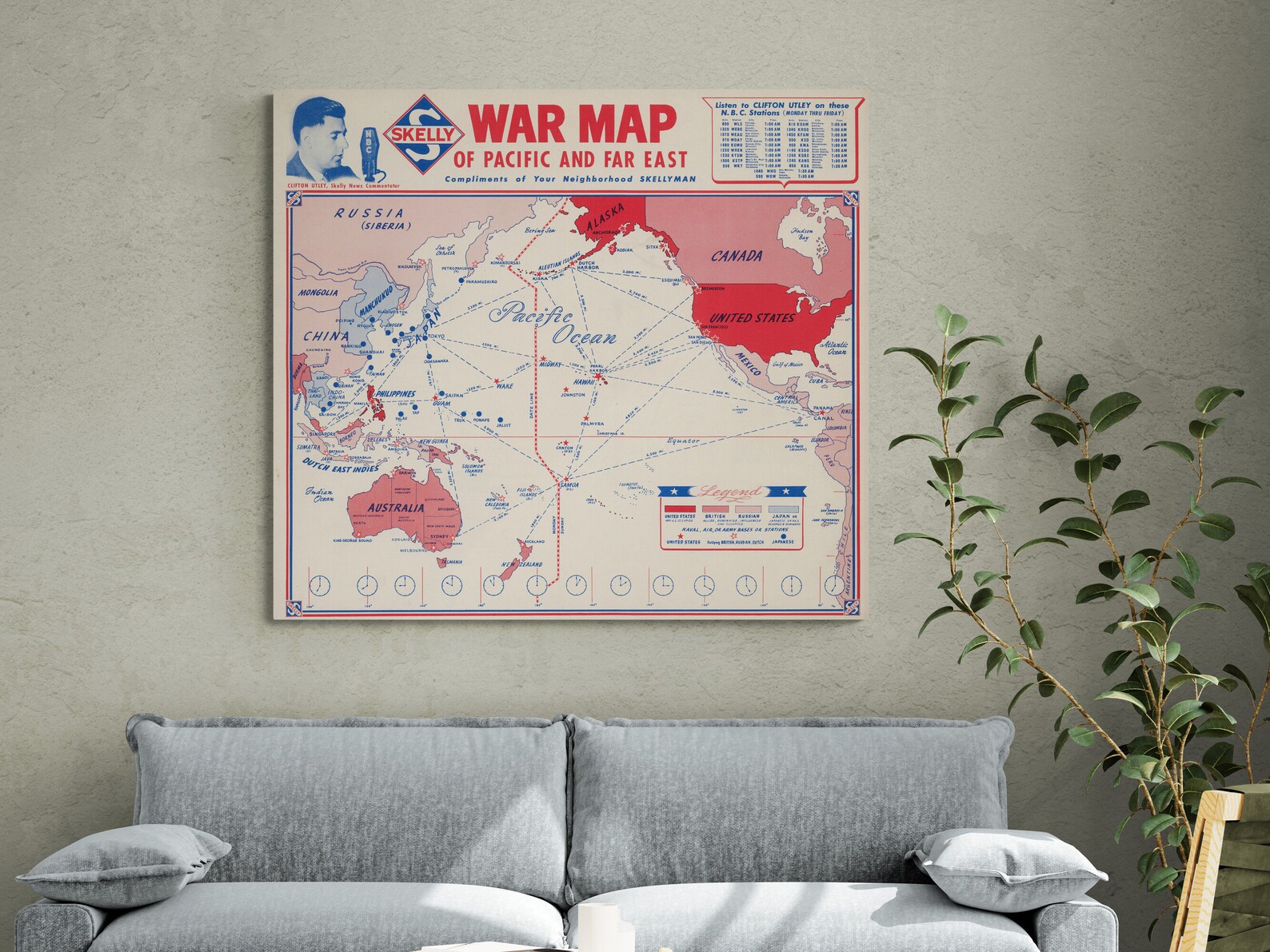 Vintage War Map Print: Pacific & Far East, 1944 Skellyman Illustration ...