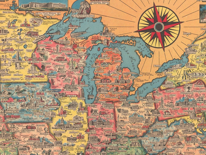 1954 Vintage Americana Map Poster: America the Wonderland Wall Art - Etsy