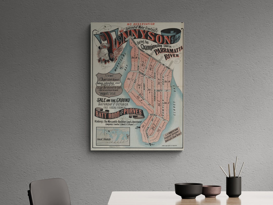 Tennyson Point Sydney Mapa imobiliário vintage 1887 Morrisons Bay ...