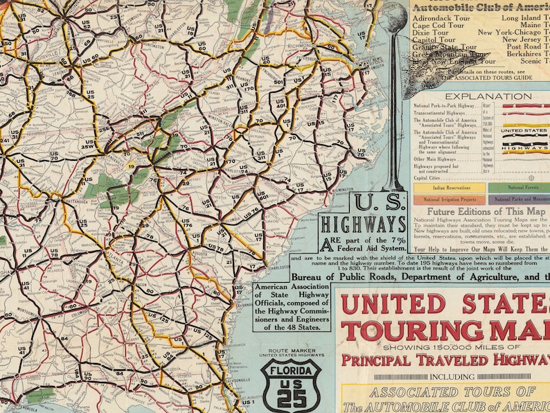 Old Map of USA Highways 1926 Good Roads Everywhere Road Atlas Touring ...