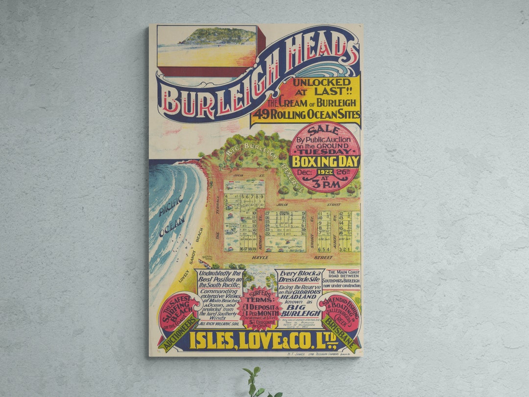 Vintage Burleigh Heads Map Poster, 1922 Gold Coast Print - Etsy