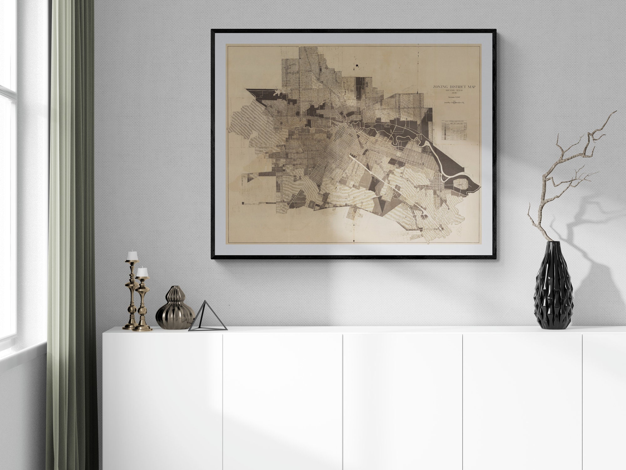 Vintage Framed Zoning District Map Houston 1947 Texas Planning History ...