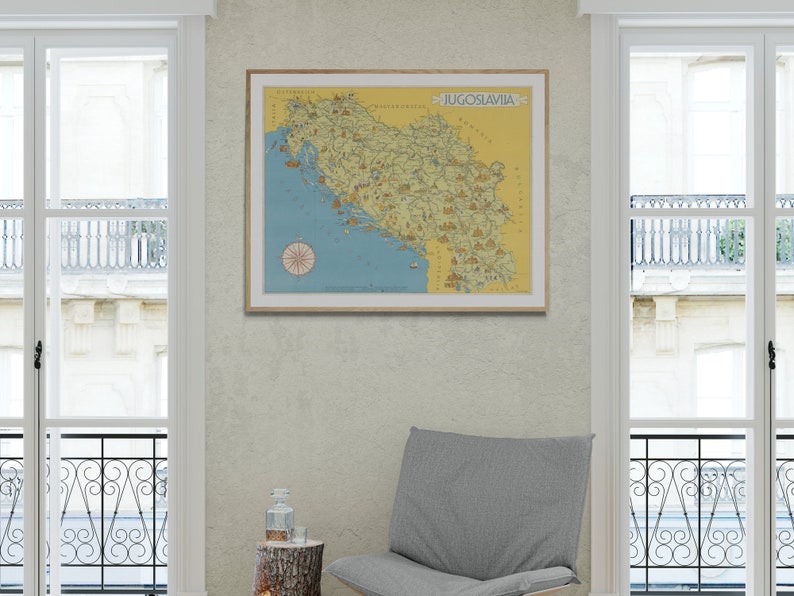 Vintage Map Jugoslavija 1954 Old European Map Antique - Etsy