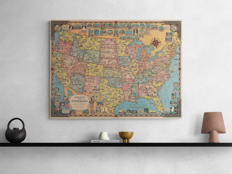 America the Wonderland Pictorial Map of the United States History 1954 ...