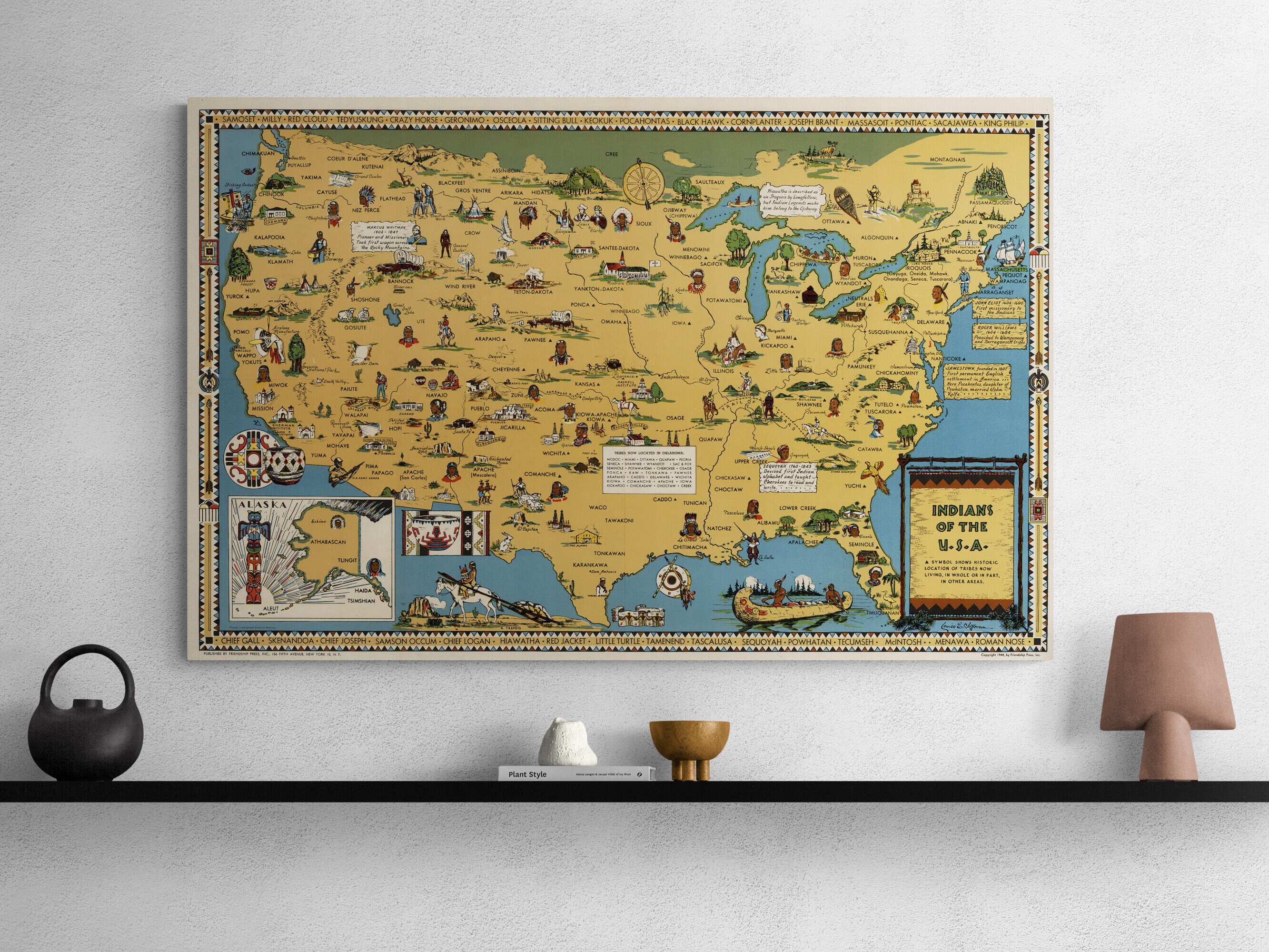 Indians of the USA Historical Map Print Pictorial of Native Americans ...