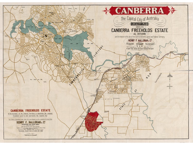 Old Map of Canberra Australia Freehold ACT Vintage Estate Map 1926 ...