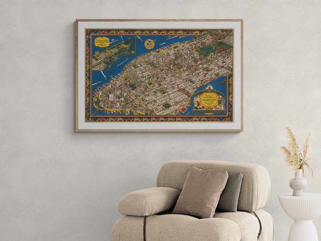 Old Map of Manhattan New York 1926 Pictorial Illustrated - Etsy