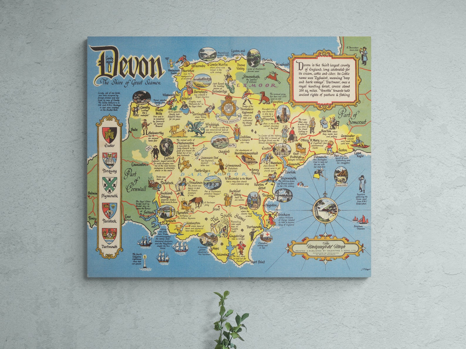 Vintage Devon Map Print: 1955 Old English Shire Retro Wall Art - Etsy