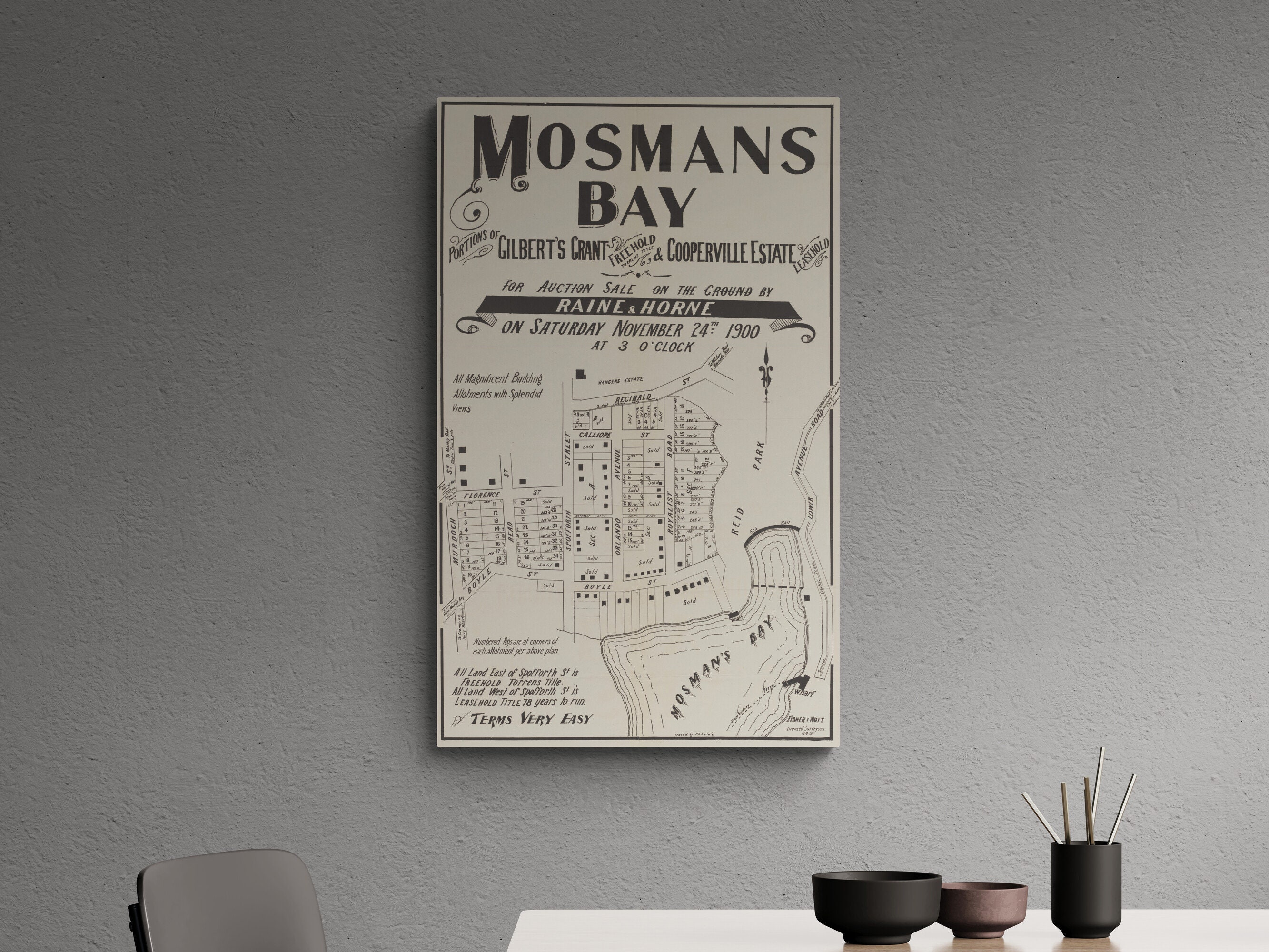 Mosmans Bay Vintage Estate Map 1900 Cremorne Neutral Bay Mosman Sydney ...