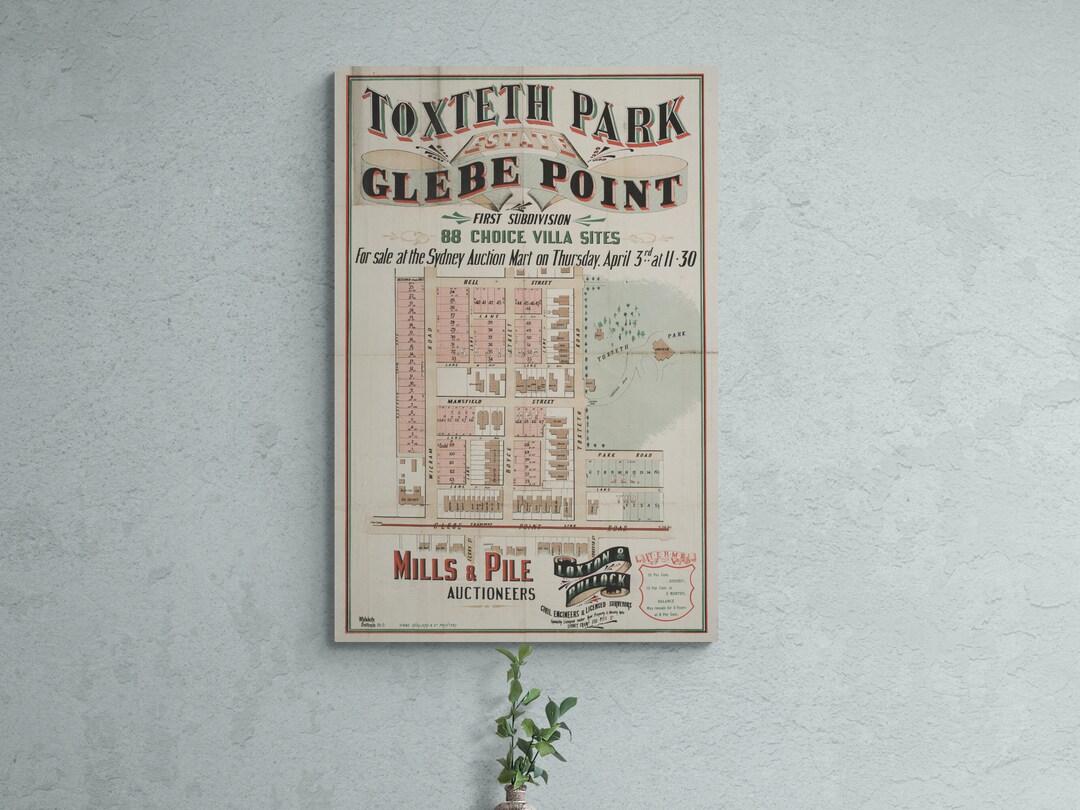 Vintage Map Sydney Glebe Point Estate Sales Map 1890 Toxteth Park ...