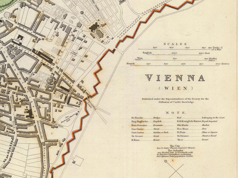 Old Map Vienna Map 1833 Austria History Figure Ground Streets Wien Map ...
