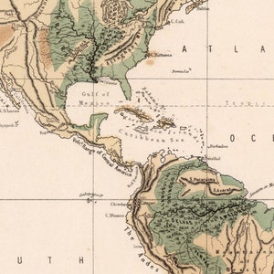 Retro World Map Physical Features OF the Land 1862 Old Map Antique ...
