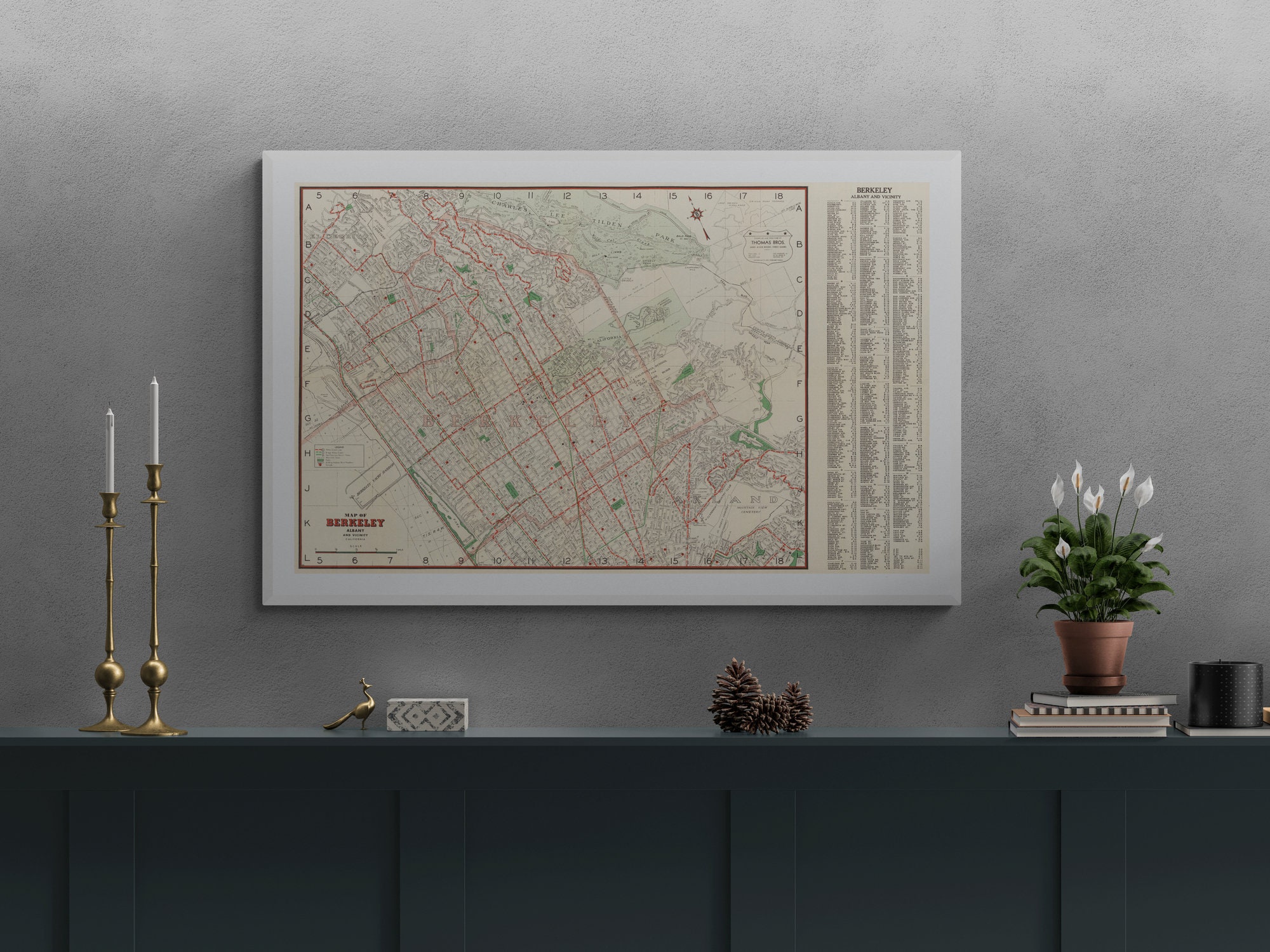 Old Framed Map of Berkeley California 1954 Street Map Vintage Antique ...