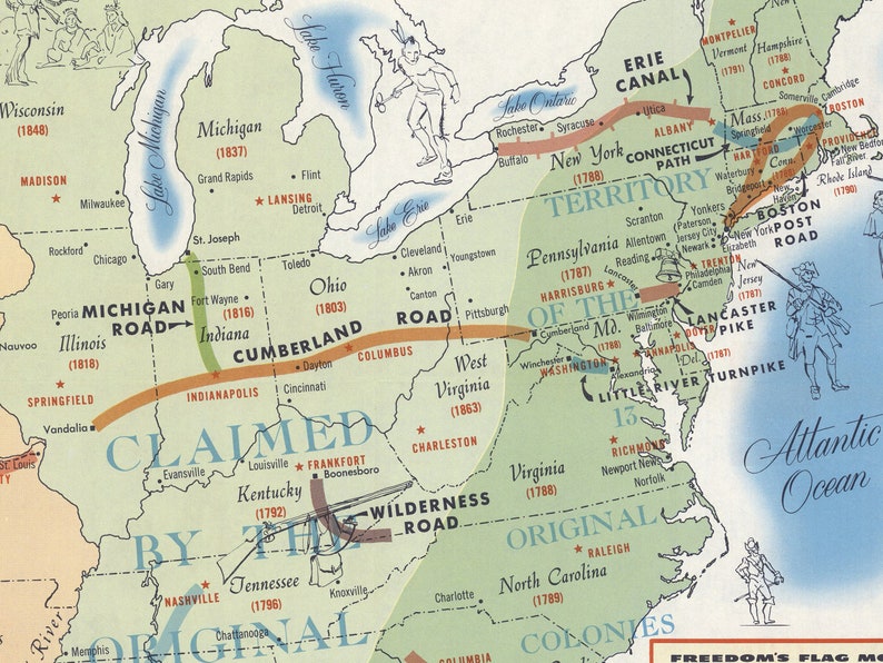 The Westward Expansion of the United States Vintage Map 1958 Esso ...